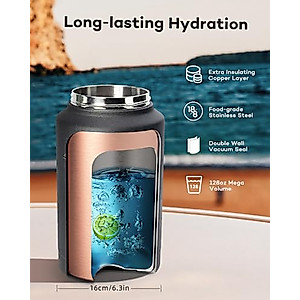 Topre 128oz Water Bottle Insulated, One Gallon Stainless Steel Vacuum Wide Mouth Water Jug Handle 18/8 Food-grade Double Wall Copper Plated Leak-Proof Thermo Mug for Outdoor Camping Family Trip