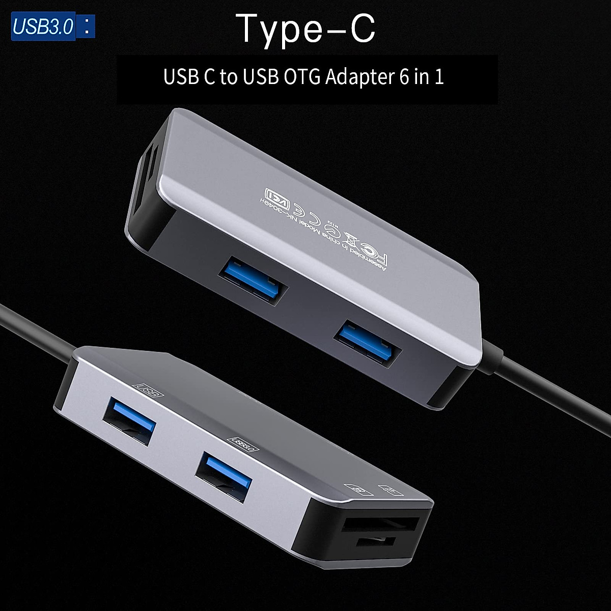 USB C to USB 3.2 Gen1 Adapter 6 in 1 Hub3.0 SD Micro SD Card Adapter for iPad Mini/MacBook Air/Google Pixel PC & Cellphone Converter