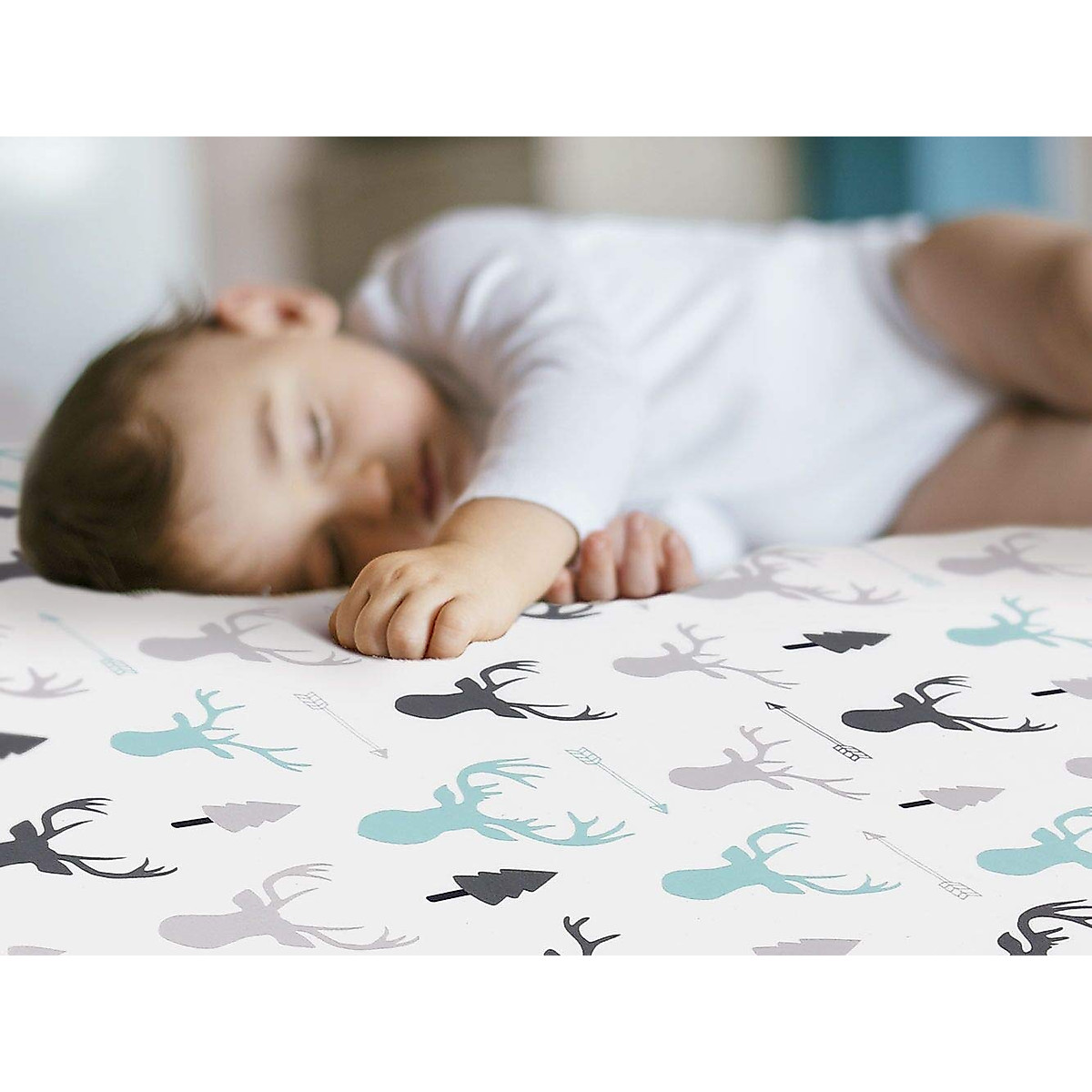 GRSSDER Stretchy Ultra Soft Jersey Knit Fitted Pack n Play Sheets 2 Pack, Playard Sheets for Baby Girls and Boys, Universal Fit for Pack N Plays Safe and Snug, Cute Bear and Deer