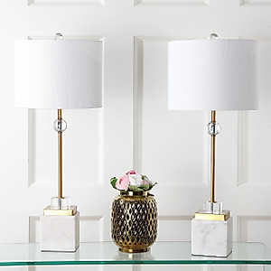 JONATHAN Y JYL5008A-SET2 Set of 2 Table Lamps Dawson 30" Marble/Crystal LED Table Lamp Modern Contemporary Bedside Desk Nightstand Lamp for Bedroom Living Room, White/Brass Gold
