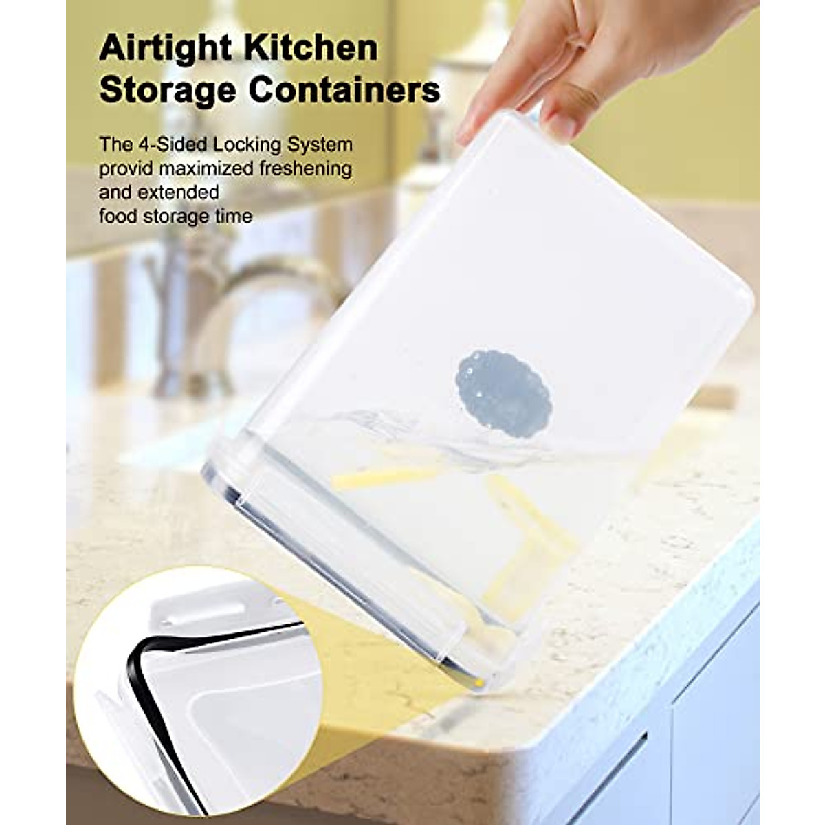 Pantry Organization and Storage Set 4 Pieces Kitchen Containers with Lids Large 5.2L Dry Food Storage Containers Airtight Bulk Plastic Flour Sugar Containers with Measuring Spoon,Labels