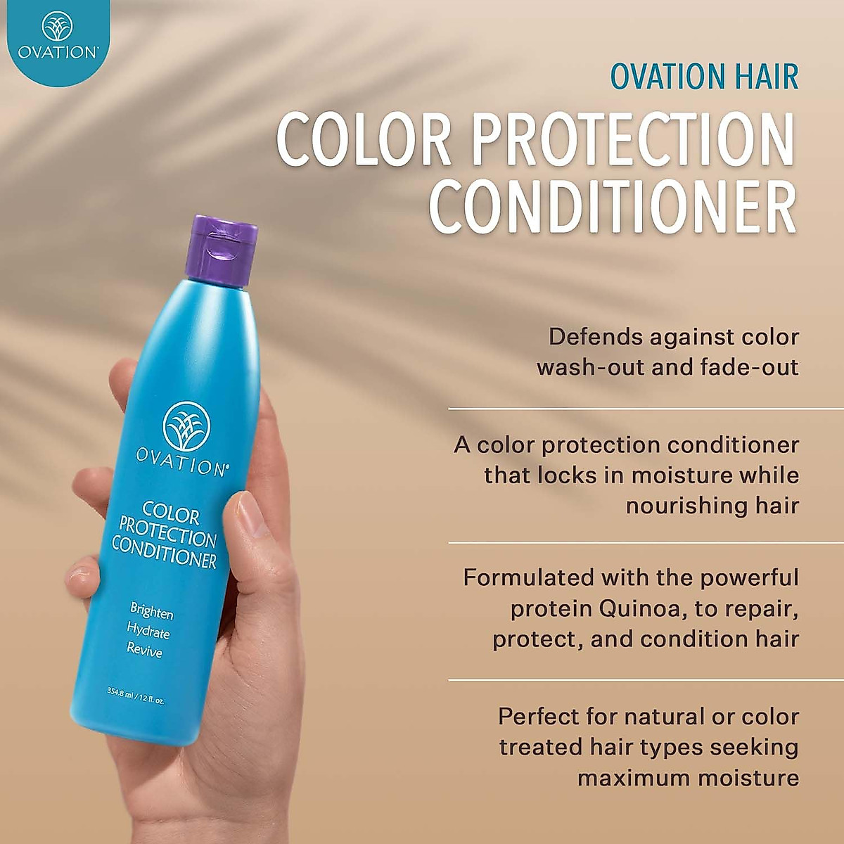 Ovation Hair Color Protection Conditioner - Hair Conditioner for Colored Hair - 12 oz - Brightens and Hydrates Color-Treated Hair - With Quinoa, Aloe Vera, Argan Oil - No Parabens and Sulfates