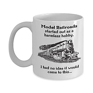Railroad Coffee Mugs, Best Train Engineer Appreciation Birthday Christmas Memorabilia Tumbler Gift For Men Women,Funny Locomotive Lovers Hobby Present Travel Tea Cup Fun Quote Model Railroads Started