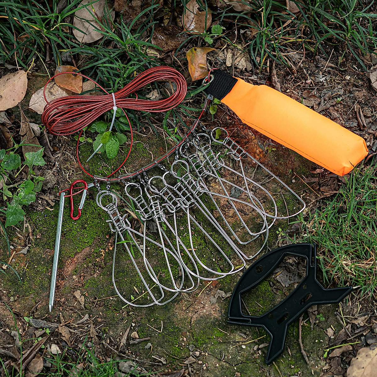 Goture Fishing Stringer Live Fish Lock, Stainless Steel Fish Stringer Clip, Big Fish Wire Rope Cable with Float and Plastic Handle, Fishing Holder Kit with High Strength 10 Snaps/Buckles