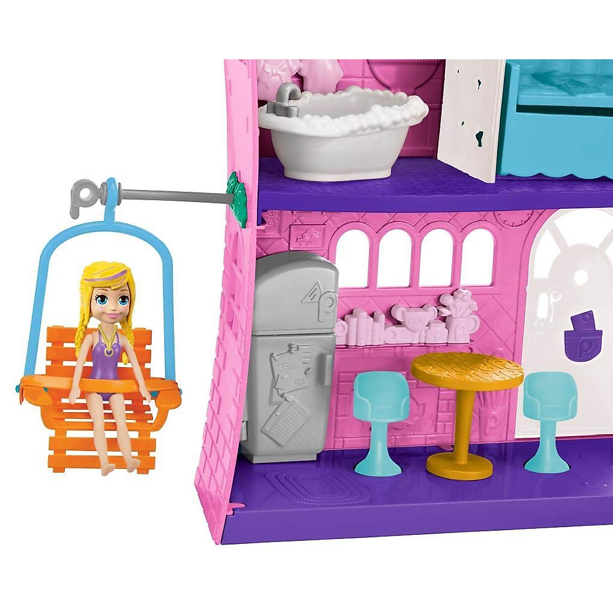 Polly Pocket Lil’ Lake House with 2 Stories, Slides, Lake Accessories, Living Accessories, 3-inch Polly Doll & Her Dog Peaches; For Ages 4 and Up [Amazon Exclusive]