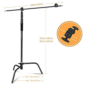 LOMTAP C Stand Light Stand Photography Kit - Heavy Duty 10.8ft/330cm Vertical Pole, 4.2ft/128cm Boom Arm, Upgraded Adjustable Base, Water Sandbag, 2 Grip Heads, 3 Clips - Century Stand for Softbox