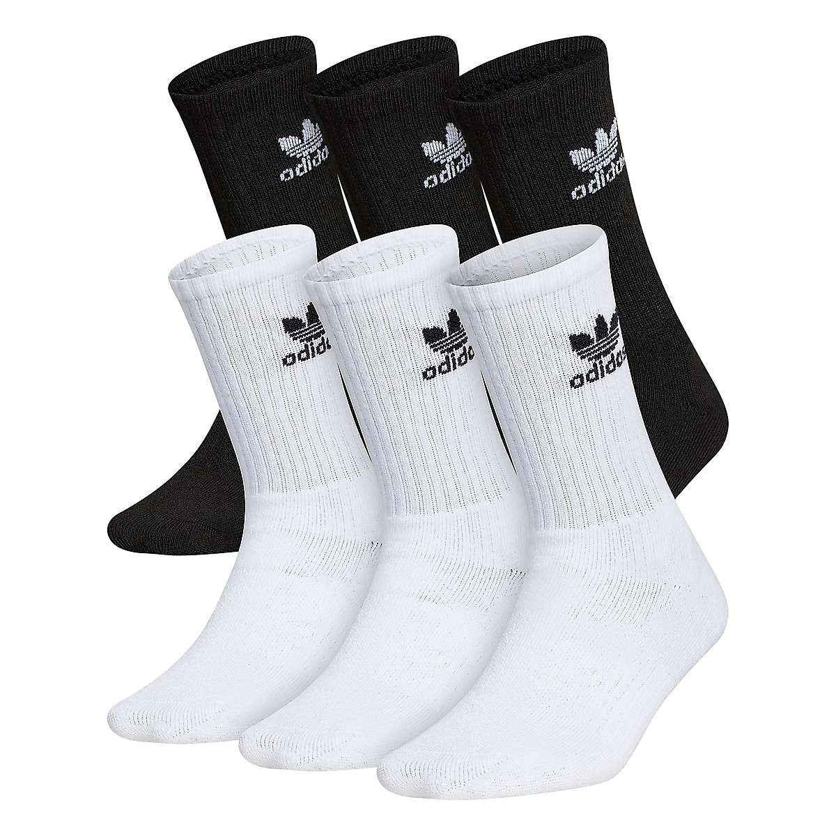 adidas Originals Unisex Kids-Boy's/Girl's Trefoil Cushioned Crew Socks (6-Pair), White/Black/OG, Large