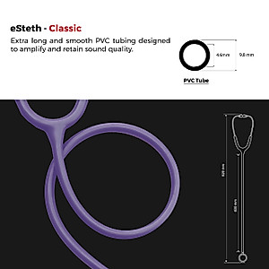 eSteth Classic Stethoscope - Sensitive Chest Piece for Monitoring Amplified Heart & Lung Sounds - Lightweight Design, Flexible Stethoscope Tubing - Extra Ear Tips & Non-Chill Ring - 32" Long, Purple