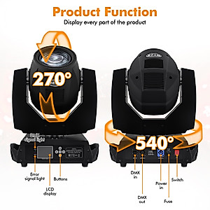 Ridgeyard 230W Beam Zoom Moving Head Light 4 Pack, LCD Display, DMX512 Moving Head DJ Lights with 17 Gobos 14 Colors 16 Channel for DJ Disco Parties Wedding Church Live Show KTV Club