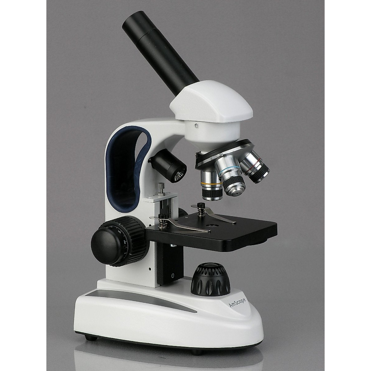 AmScope M158C-2L-PB10-WM Cordless Compound Monocular Microscope, WF10x and WF25x Eyepieces, 40x-1000x Magnification, Upper and Lower LED Illumination with Rheostat, Brightfield, Single-Lens Condenser, Coaxial Coarse and Fine Focus, Plain Stage, 110V or Ba