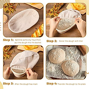 4 Pieces 10 Inch Bread Banneton Proofing Basket Oval Shape Bread Proofing Basket Rattan Oval Banneton Basket Dough Proofing Bowls with Liners and Scatters for Home Sourdough Bread Baking
