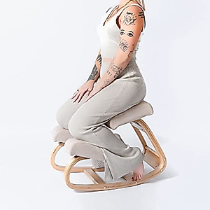 Sleekform Ergonomic Kneeling Chair - Home Office Rocking Desk Stool for Active Sitting - White Comfortable Cushions Wood