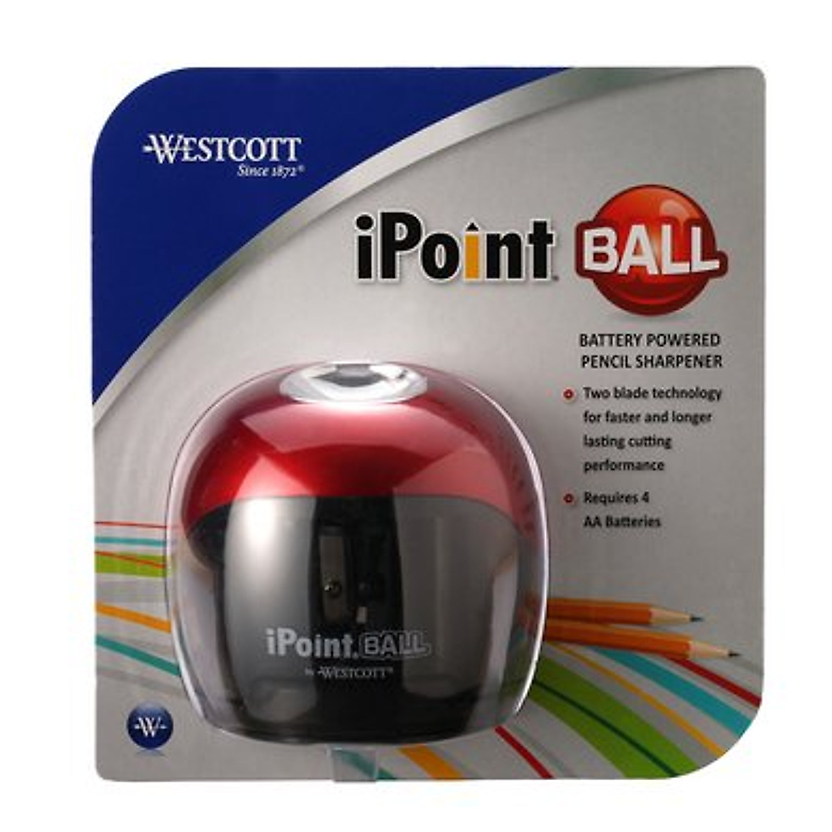 Westcott iPoint Ball Battery Pencil Sharpener, Red/Black (15570)