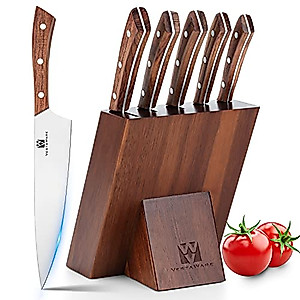 Vestaware Knife Set, 6-Piece Kitchen Knife Set with Block Japanese HC Steel Chef Knife Set Professional, Forged Knives Set with Block Wooden