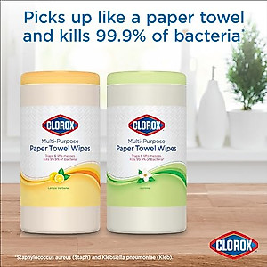 Clorox Multi-Purpose Paper Towel Wipes, Trap and Lift Messes Like a Paper Towel and Kills 99.9% of Bacteria*, Sanitizing Wipes, Jasmine Scent - 75 Wipes