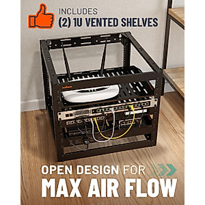 ECHOGEAR 10U Network Rack - Wall Mountable Heavy Duty 4 Post Design Holds All Your Networking & AV Gear - Open Frame Design Includes 2 1U Vented Shelves & Mounting Hardware