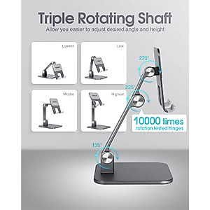 elitehood Aluminum iPad Stand, Adjustable iPad Stand Holder for Desk, Desktop Tablet Stand Dock for iPad Pro 12.9 11, iPad Air Mini 4 5 and More 4-13 inches Tablets, Gray