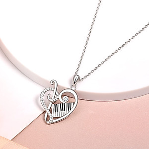 ACJNA 925 Sterling Silver Heart Pendant Piano Keyboard Necklace Music Jewelry for Women(With music note)