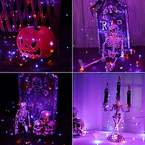 Solar Halloween Lights Outdoor - 4 Pack Total 135ft 400 LED Solar Fairy Lights Waterproof 8 Modes Twinkle Black Wire String Lights for Halloween Party DIY Decoration (Orange Purple)