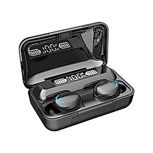 Kuhxz True Wireless Touch Control Bluetooth 5.0 Headphones, 3D Stereo Deep Bass in-Ear Headset w/Mic, IPX6 Waterproof Earphones for Sports, 180H Playtime w/Digital Display Charging Case