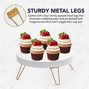 Collapsible White Cake Stand for Dessert Table, Wood Circles 12 inch Cake Stands for Wedding Reception, Cupcake Stand Wood Base with Metal Serving Stand - White Smedley & York