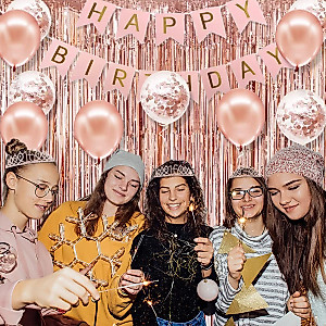 Sweet 16 Birthday Decorations for Girls, Rose Gold 16 Birthday Banner, Crown, Sash, Birthday Cake Topper and Number Balloon, Happy 16th Birthday Party Supplies for Girls