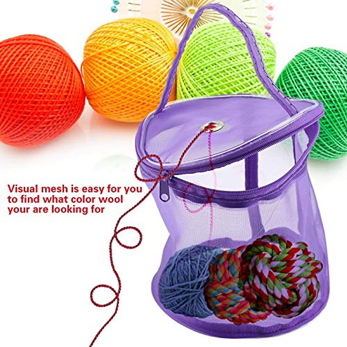 Knitting Bag for Yarn Storage, Oxford Cloth Woven Crocheting Organizer Holder Hollow Mesh Cylinder Crochet Wool Small Accessories Container Tool (Purple)