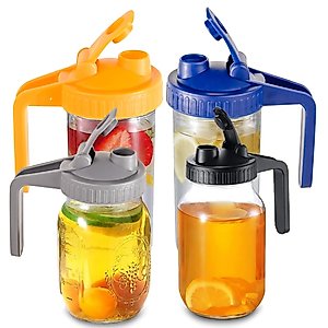 CONNYAM 4 Pack Mason Jar Flip Cap Lids with Handle, Compatible with Ball & Kerr, Airtight and Leak-Proof Seal, Easy Pouring Spout, Turns Jars into Pitchers