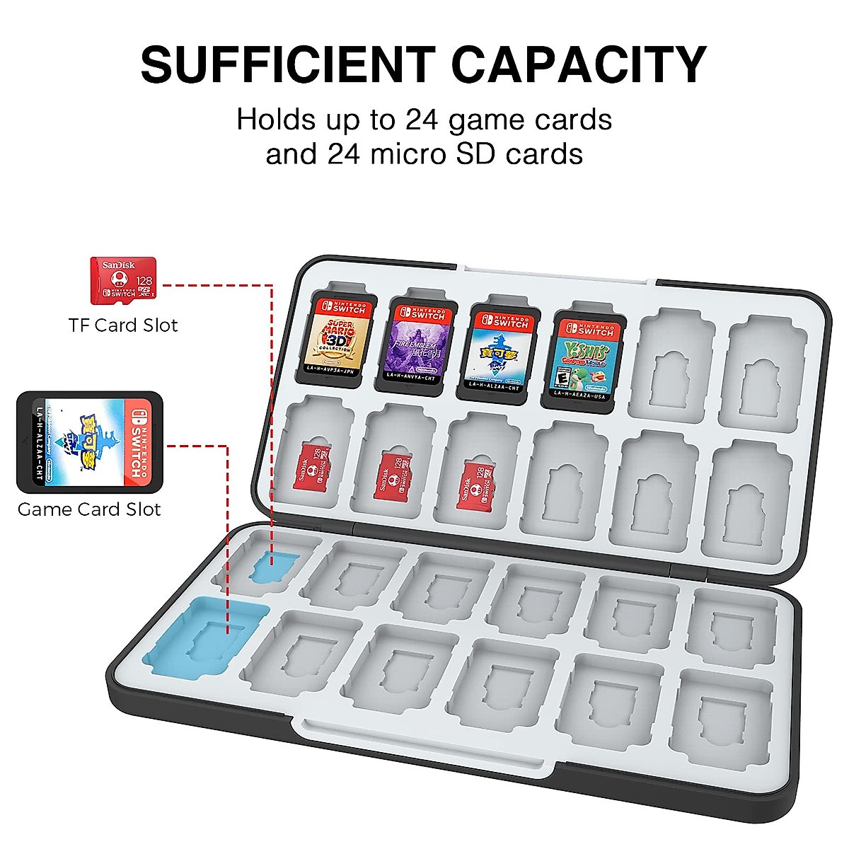 HEIYING Switch Game Card Case for Nintendo Switch & OLED & Lite,Custom Pattern Memory Storage Holder with 24 Game Card Slots and 24 Micro SD Cards Slots