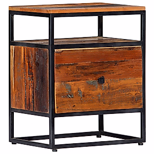 vidaXL Mid-Century Elegant Bedside Cabinet/Nightstand – 15.7"x11.8"x19.7", Made from Durable Solid Reclaimed Wood and Powder-Coated Steel – Brown