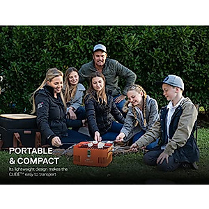 Everdure Cube Portable Charcoal Grill, Tabletop BBQ, Perfect Tailgate, Beach, Patio, or Camping Grill, Lightweight & Compact Small Grill with Preparation Board & Food Storage Tray, Khaki