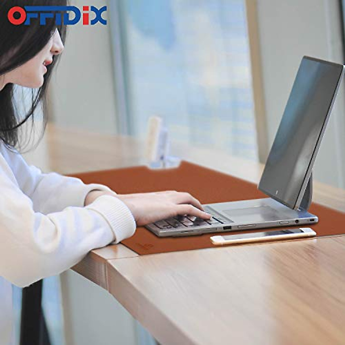 OFFIDIX Office Desk Mat,Desktop PU Leather Desk Pad Non-Slip Leather Protective Desk Pad Laptop Mat Gaming Writing Mat for Laptop PC Keyboard Office Home (Brown, 24"x12")