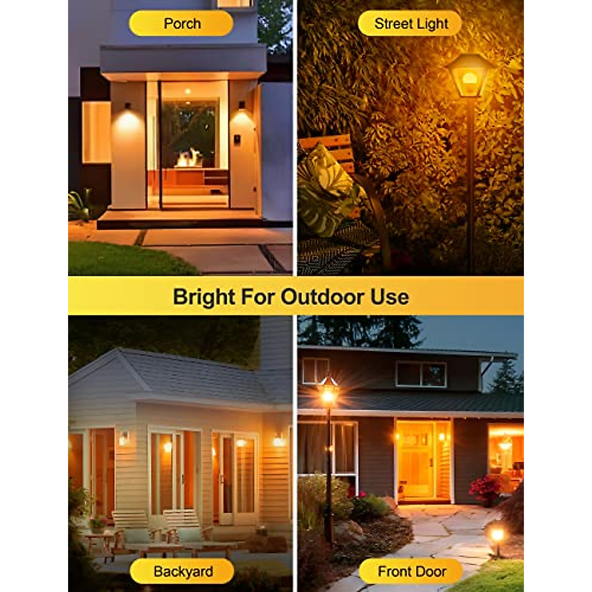 Yellow LED Light Bulbs [ 4 Pack ], A19 Bug Light Bulb Outside, 2000K Dimmable E26 Bug Lights 10W(60W Equivalent) Non-Attracting, Yellow for Porch Lights for Home, Halloween Decorative Illumination
