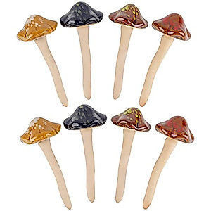 Exttlliy 8Pcs Ceramic Garden Mushrooms Figurine Decorative Plants Stakes Accessories Lawn Ornaments Statue for Outdoor (Random Color) (Blooming-1)