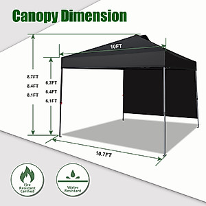 Eurmax USA NOMATTER ONE-Person Open&Close 10x10ft Pop Up Canopy Tent,Portable Shelter Canopy for Outdoor Events with 1 Removable Sidewall,Instant Canopies,Temporary Sunshade,Bonus 4 Sand Bags(White)