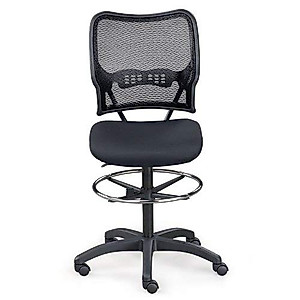 SPACE Seating Deluxe AirGrid Back with Mesh Seat, Adjustable Footring, Pneumatic Seat Height Adjustment and Nylon Base Drafting Chair, Black