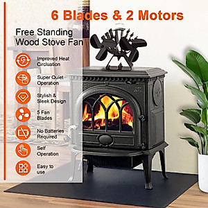 VODA Newly Designed Heat Powered Stove Fan with 2 Motors Larger Air Flow about 360CFM Eco Fan for Wood Burning/Log Burner Fireplace Perfect for Large Rooms