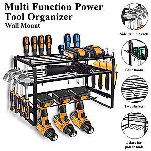 BESTIRTOOL Power Tool Organizers | Wall Mount Drill Holder Utility Racks | 3 Layers Heavy Duty Metal Drill Rack | Black Tool Rack