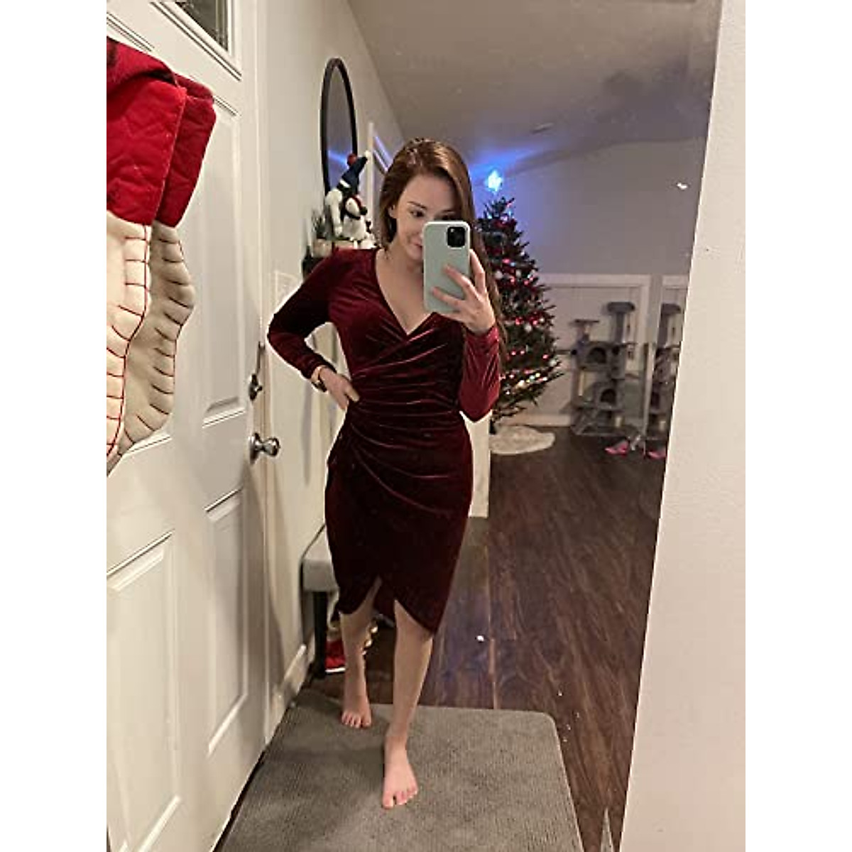 HUHOT Fall Wedding Guest Dresses for Women Velvet Wedding Guest Fall Cocktail Party Winter Fall Wedding Guest Dresses 2023 Wine Red