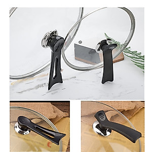 MroMax Universal Pot Lid Cover Knob Stand, Pot Lid Handle Replacement Knob for Kitchen Cookware, Black Large with Three Lines Pattern 2Pcs