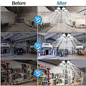 onffo LED Garage Lights, 150W Deformable LED Garage Ceiling Lights with 6 Adjustable Panels, 10000LM 6500K E26/E27 LED Shop Lights for Garage, Basement, Barn, Warehouse