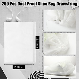 Sweetude 200 Pcs Dust Proof Shoe Bag Drawstring Shoe Storage Bag Non Woven Fabric Handbag Shoe Covers for Travel Breathable Pouch Portable Storage Organizer for Purse Boot, 11.81 x 15.75 Inch (White)