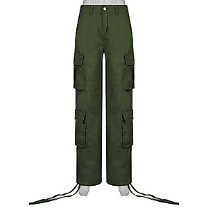 NCXFTP Cargo Pants Women, High Waist Cargo Pants Women Baggy Cargo Pants for Women Multiple Pocket Jogger Straight Wide Leg Parachute Pants Y2K Green