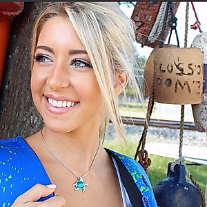 NAUTORA Green Sea Turtle Necklace Crafted in Sterling Silver and Green Vitreous Enamel with an 18 Inch Chain