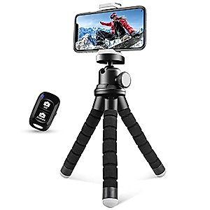 Sensyne Phone Tripod, Flexible Cell Phone Tripod with Phone Holder and Wireless Remote, Mini Travel Tripod Stand, Compatible with All Cell Phones, Cameras (Black)