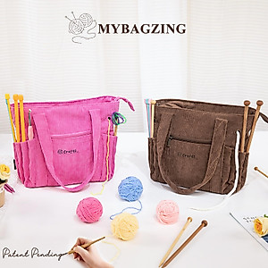 MYBAGZING Crochet Bag and Tote - Corduroy Yarn Bag - Yarn Holder for Crocheting - Crochet Storage Bag for Crochet Hooks, Crochet Accessories, Knitting Bag for Crochet Lovers, Mother's Day Gift