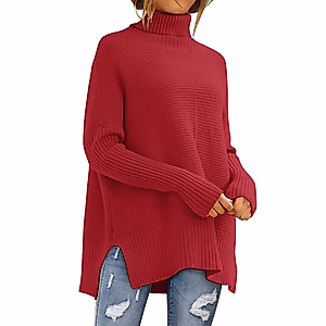 LILLUSORY Womens Turtleneck Oversized Tunic Fall Sweaters 2025 Casual Long Pullover Knit Winter Cute Poncho Fashion Trendy Clothes Outfits Clothing Tops Leggings Red