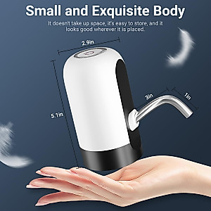 Water Bottle Pump, 5 Gallon Water Dispenser Pump, USB Rechargeable Automatic Water Jug Pump, Support 2.16-inch Neck Portable Electric Water Dispenser Water Bottle, for Camping, Kitchen (White)