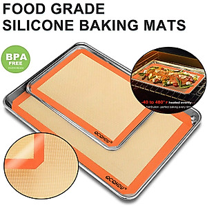 Silicone Baking Mat Set of 4-2 Half Sheet (11-5/8" x 16-1/2") 2 Quarter Sheet (8-1/2" x 11-1/2")，100% Non-Stick Reusable Food Safe Tray Pan Sheet Liners With Macaron, Pastry, Cookie (Orange)