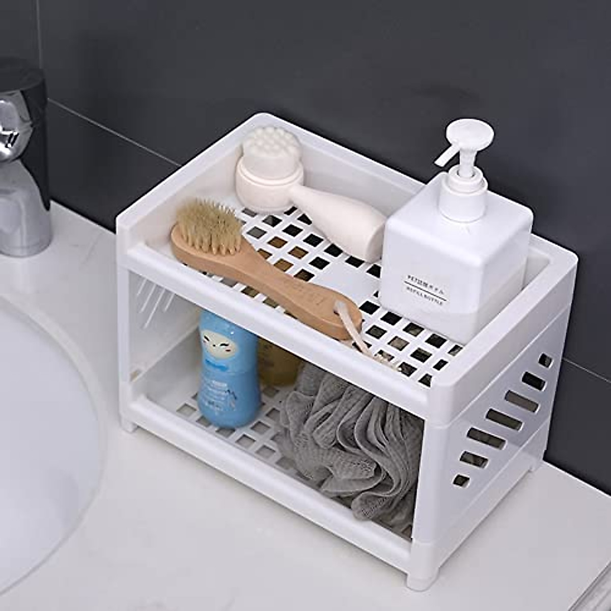 2-Tier Small Bathroom Organizer Countertop: Bathroom Counter Organizers Cabinet Vanity Storage Organizing Tray Cosmetic Standing Shelf Spice Rack for Kitchen Living Room Dressing Table White hegsymum